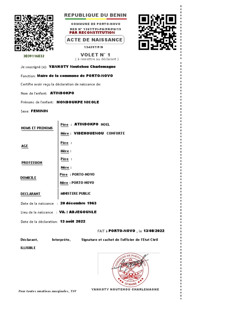 Acte Naissances Securise | PDF