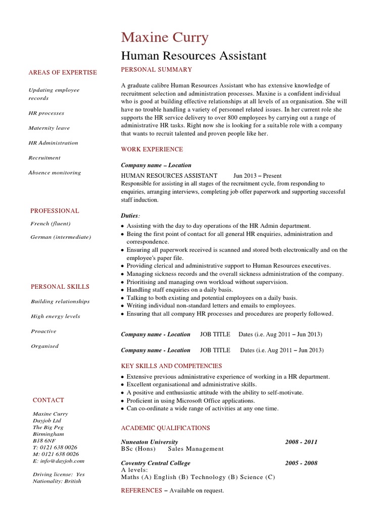 Human Resources Assistant Resume Template | PDF | Human Resources | Recruitment