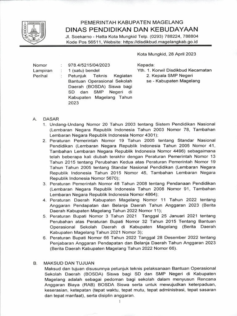 Juknis Bosda Siswa Negeri | PDF