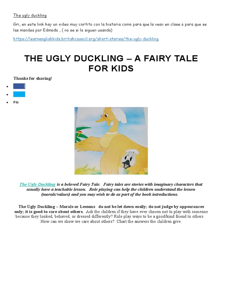 Activities for The Ugly Duckling | PDF | The Ugly Duckling | Duck
