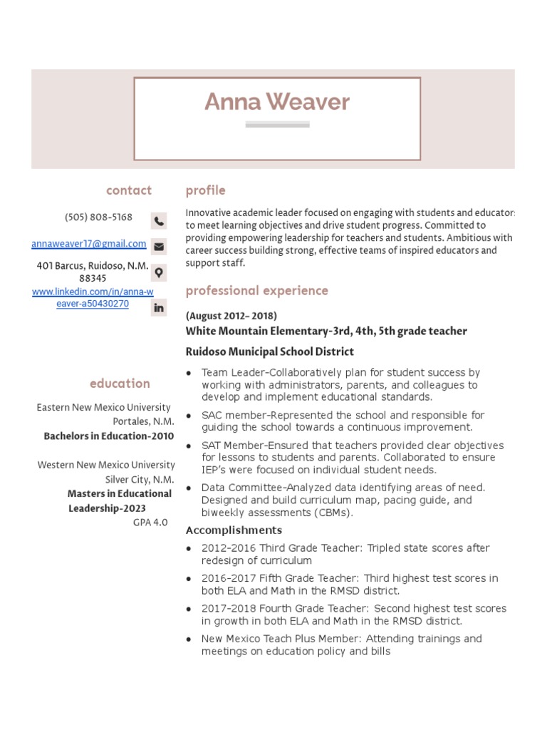 Weaver Resume | PDF | Career & Growth