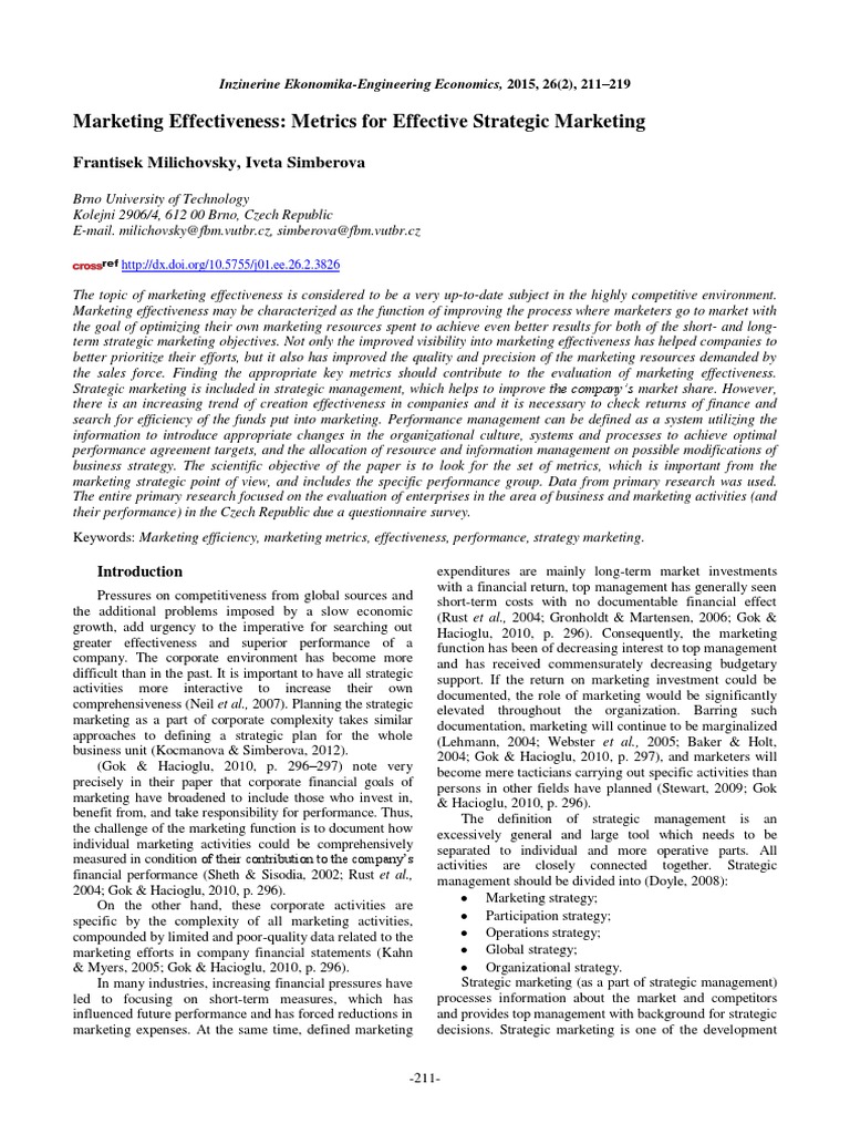 Marketing Effectiveness - Metrics For Effective Strategic Marketing | PDF