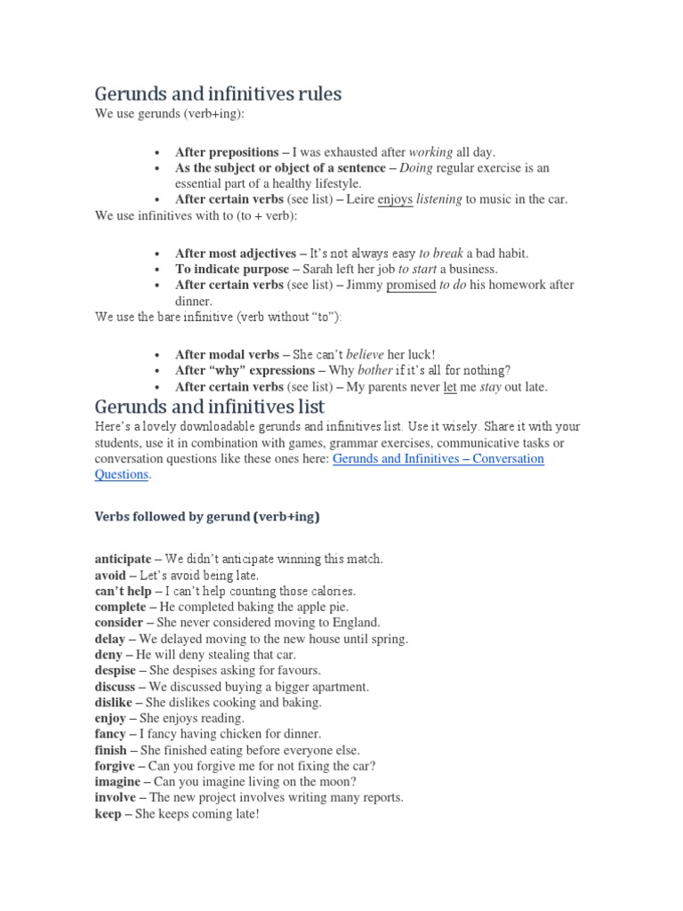 Gerunds vs. Infinitives Guide | PDF | Verb | Linguistics