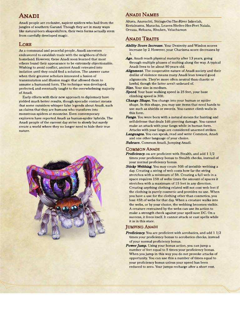 Anadi 5e Race | PDF