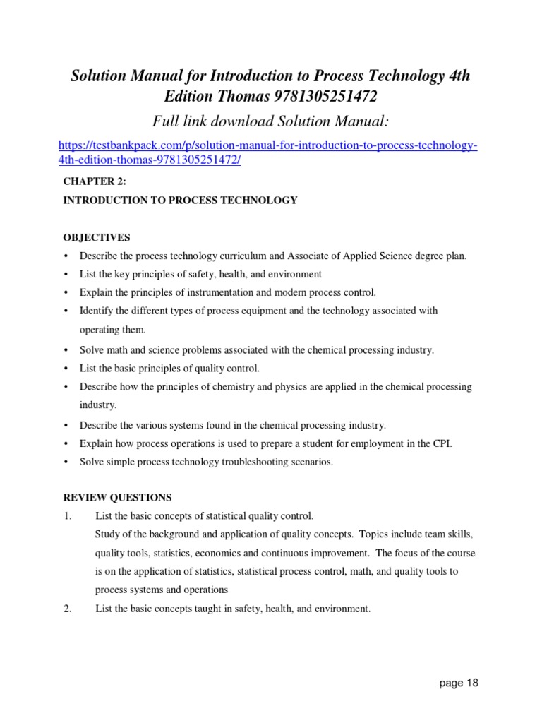 Solution Manual for Introduction to Process Technology 4th Edition ...