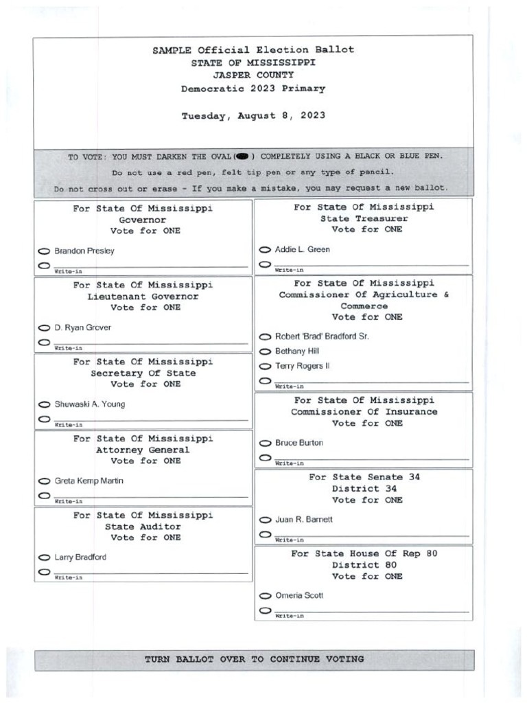 Jasper County - Democratic Sample Ballot | PDF
