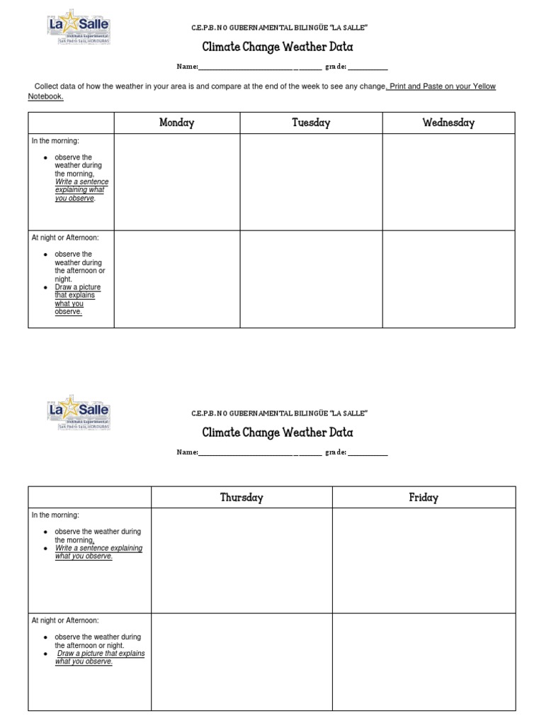 Climate Change Wather Data WS 3rd Grade | PDF