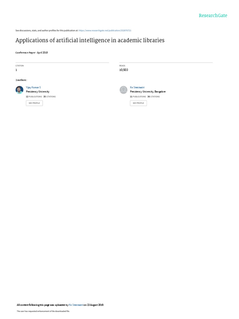 Applications of Artificial Intelligence in Academic Libraries | PDF ...