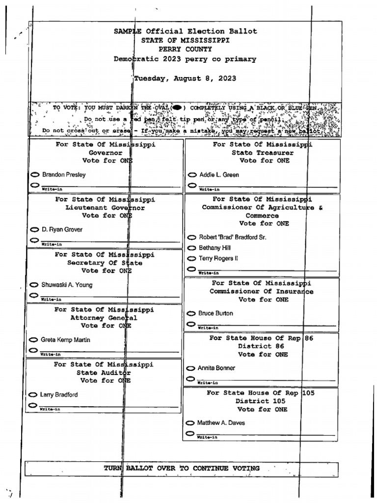 Perry County - Democratic Sample Ballot | PDF