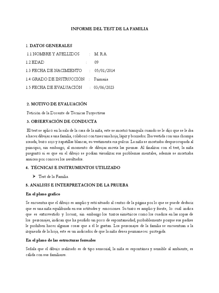 Interpretacion Del Test de La Familia | PDF