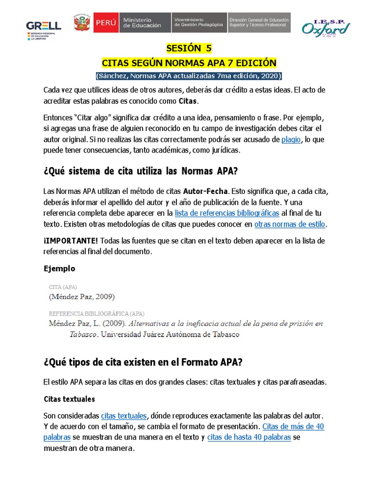 Sesión 5 Citas Textuales Según Normas Apa 7ma Edición | PDF | Estilo ...