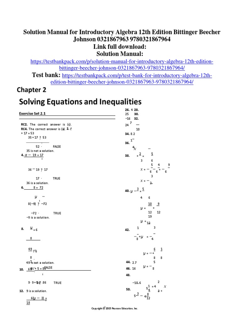 Solution Manual For Introductory Algebra 12th Edition Bittinger Beecher ...