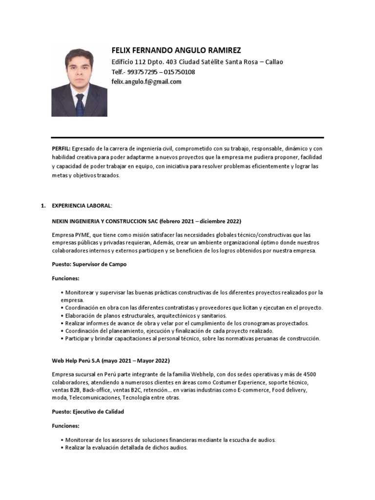 CV Felix Fernando Angulo | PDF | Ingeniería | Perú