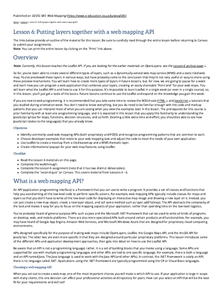 Lesson 6 - Putting Layers Together With A Web Mapping API | PDF | Arc ...