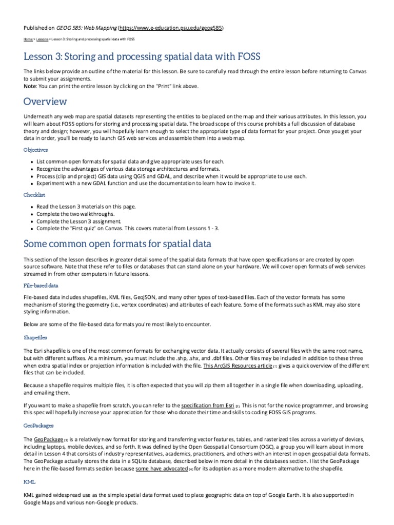 Lesson 3 - Storing and Processing Spatial Data With FOSS - GEOG 585 - Web Mapping | PDF ...