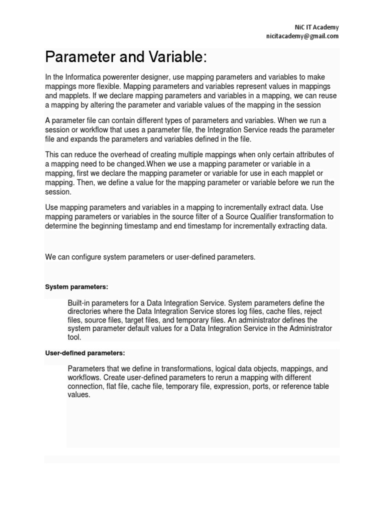 Parameter and Variables | PDF