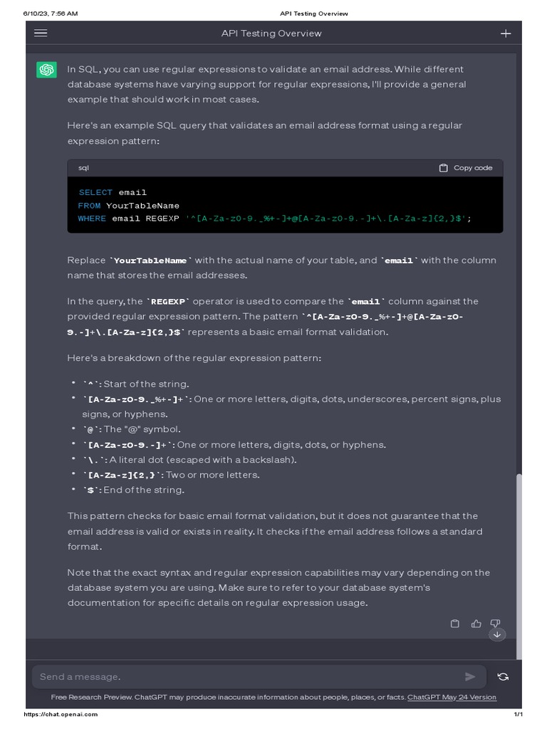 Email Validation in SQL | PDF | Regular Expression | Databases