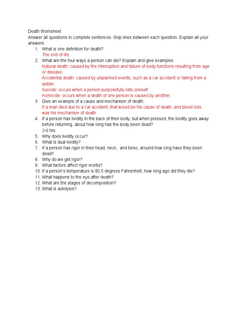 Death Worksheet | PDF
