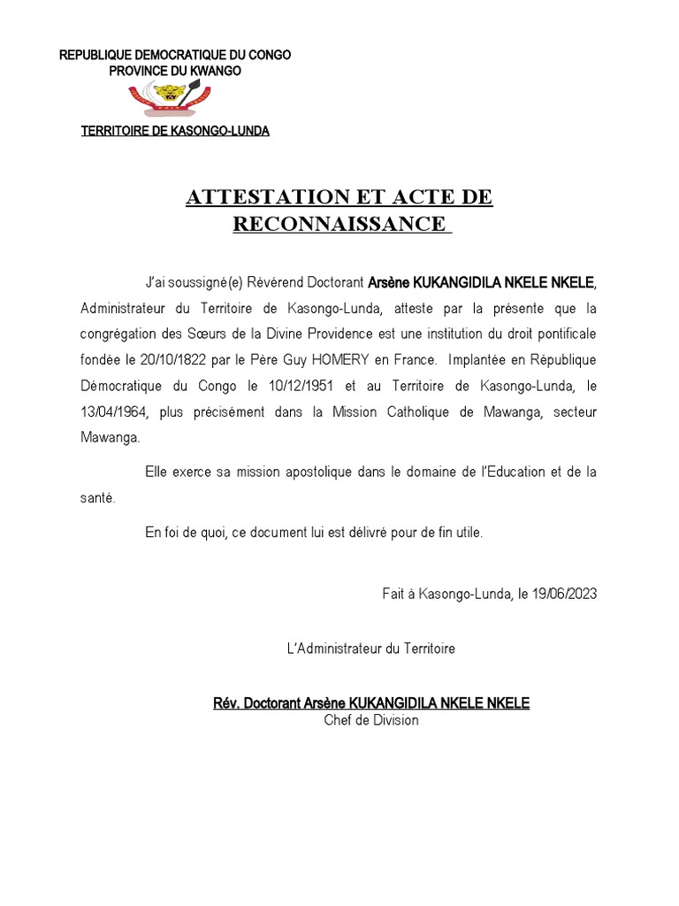 Acte de reconnaissance à Kasongo-Lunda | PDF