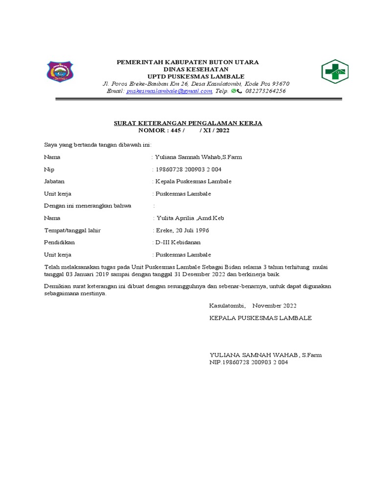 Pengalaman Kerja ERNA | PDF