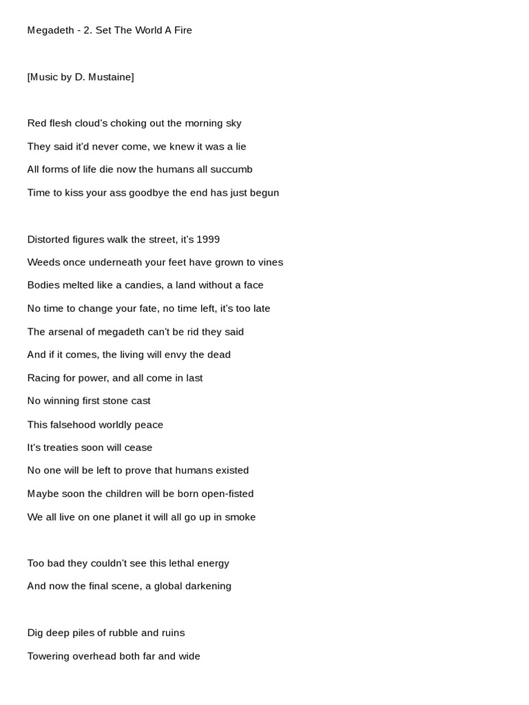 Megadeth Lyrics: Set The World Afire | PDF