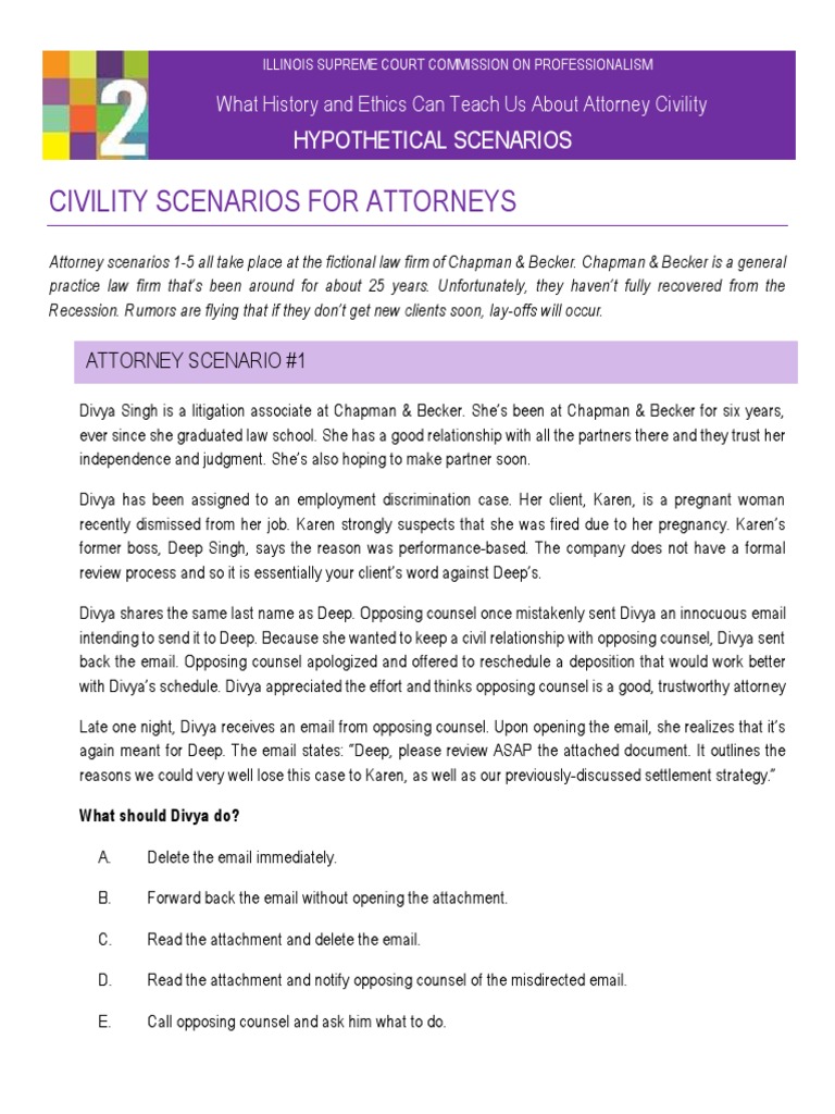 Law Civility-Hypothetical-Scenarios 1 | PDF | Lawyer | Courtroom