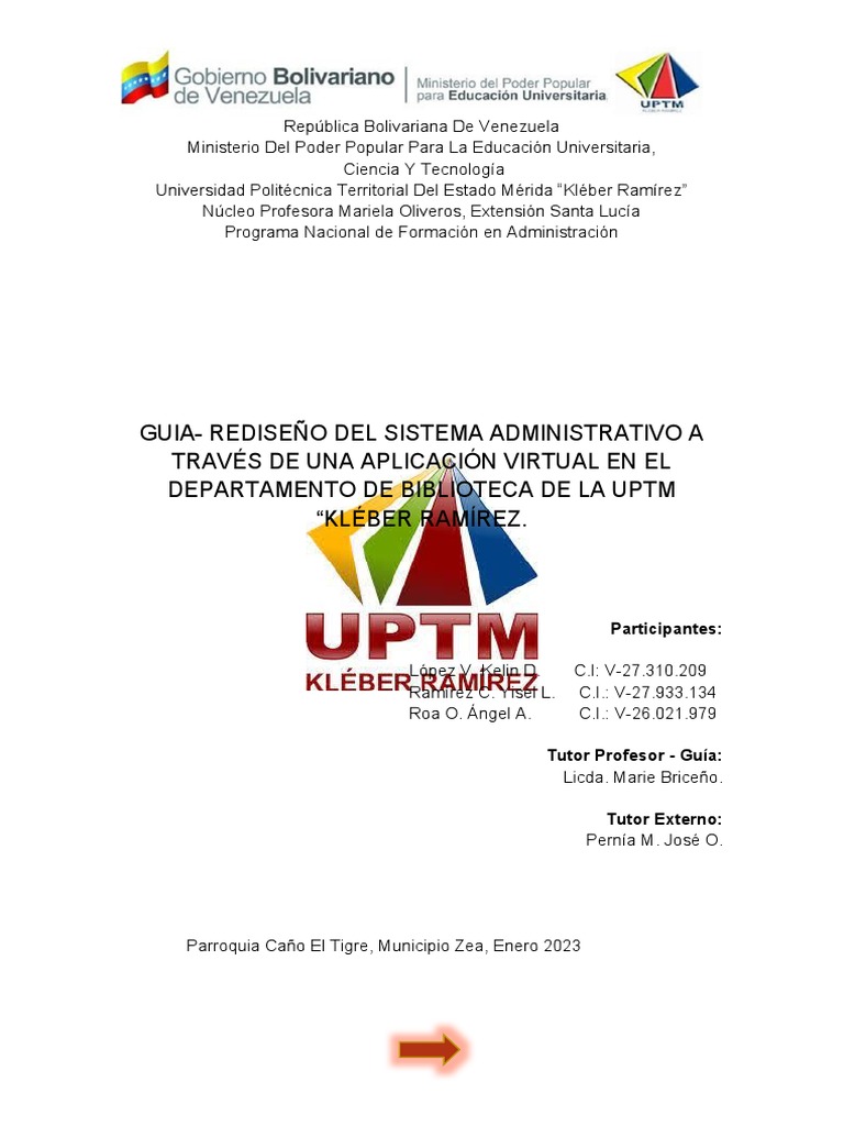 GUIA-PROYECTO Sistema Administrativo Departamento de Biblioteca de La ...