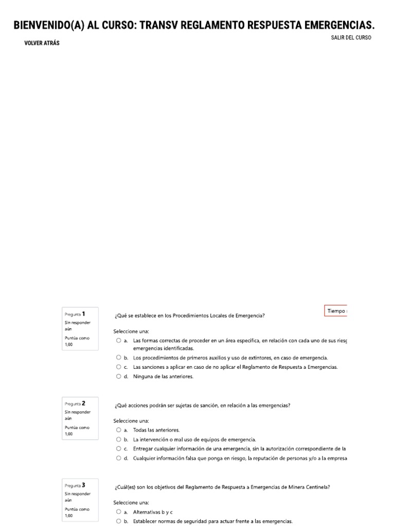 Prueba Reglamento Respuestas Emergencias Transv | PDF