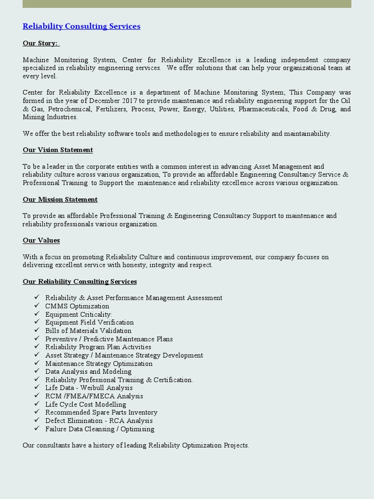 Asset Reliability Consulting Services | Download Free PDF | Reliability ...