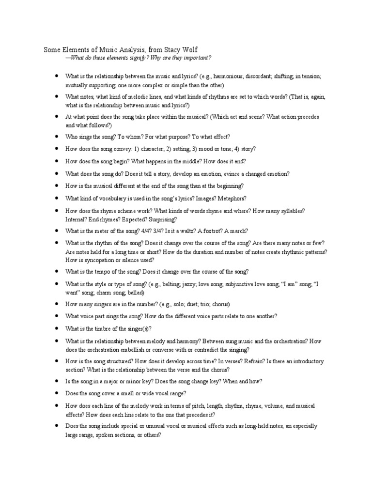 Music Analysis Elements Guide | PDF | Songs | Song Structure
