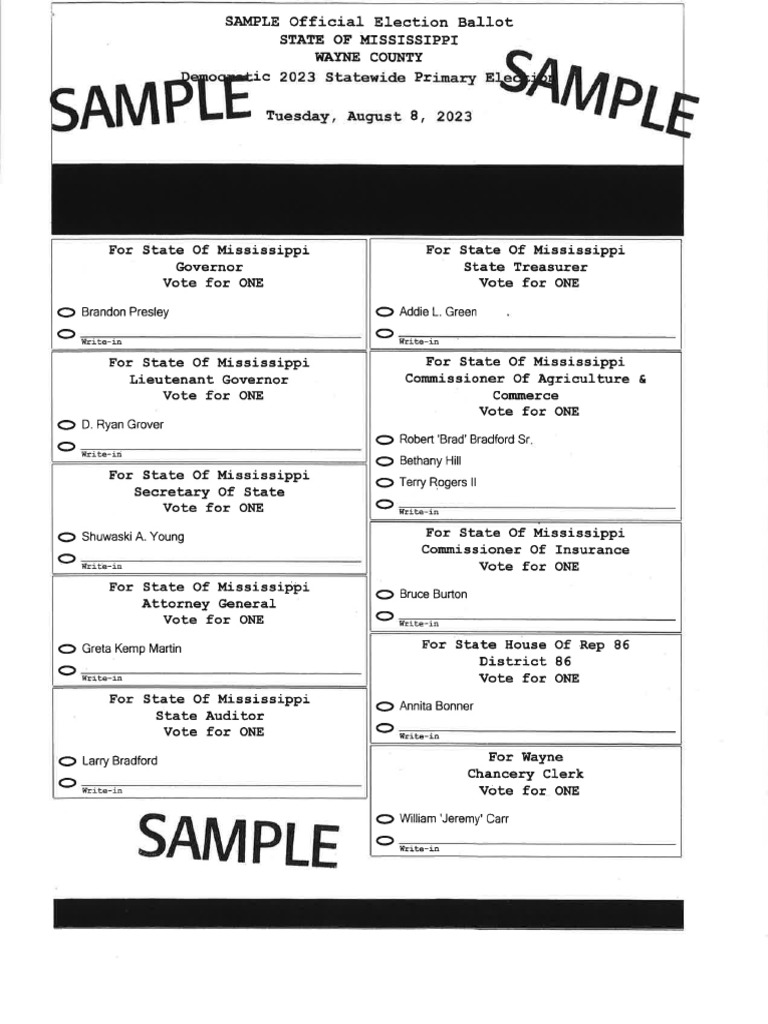 Wayne County - Democratic Sample Ballot | PDF