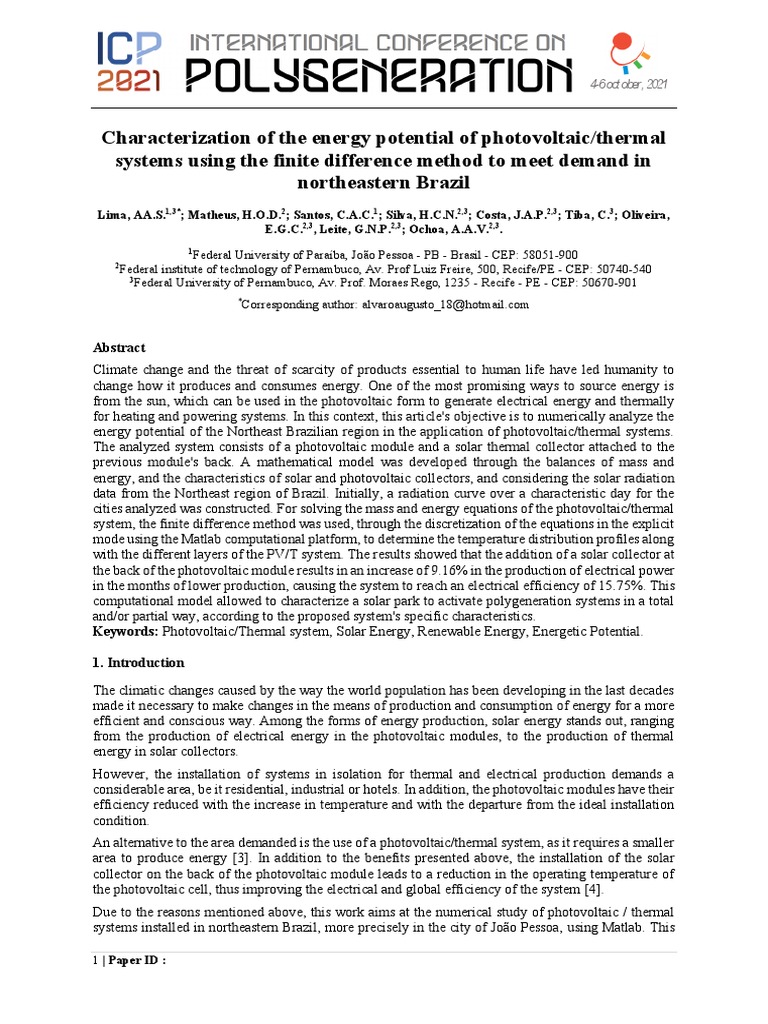 Characterization of The Energy Potential of Photovoltaic/thermal ... Characterization of The Energy Potential of Photovoltaic/thermal ...