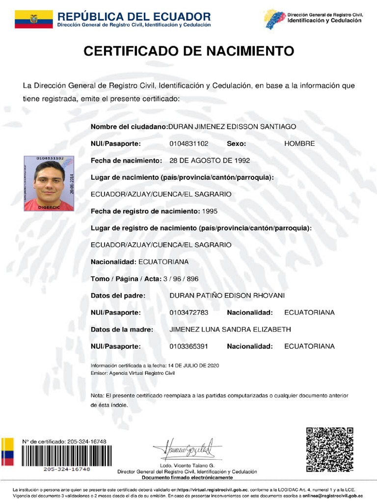 Certificado de Nacimiento | PDF