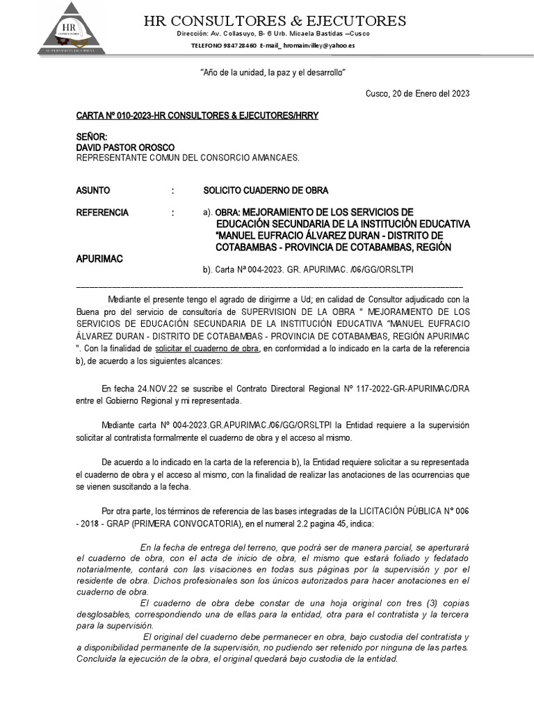 Solicitud de Cuadernio de Obra | PDF