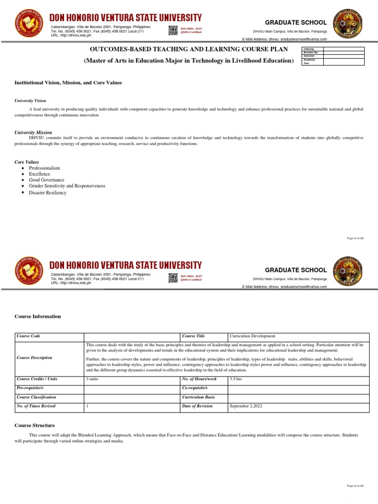 OBE Course Syllabus, Curriculum Devt, MAED, TLE | PDF | Leadership ... OBE Course Syllabus, Curriculum Devt, MAED, TLE | PDF | Leadership ...