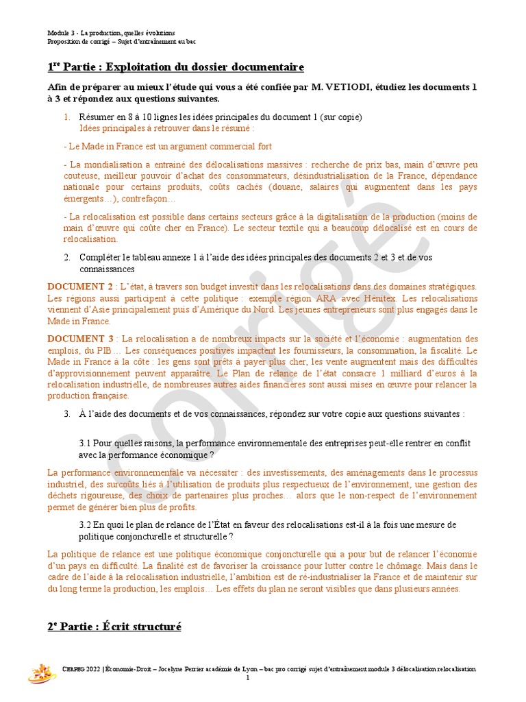 BacPro CORRIGE EntrainementModule3-DelocalExternal | PDF