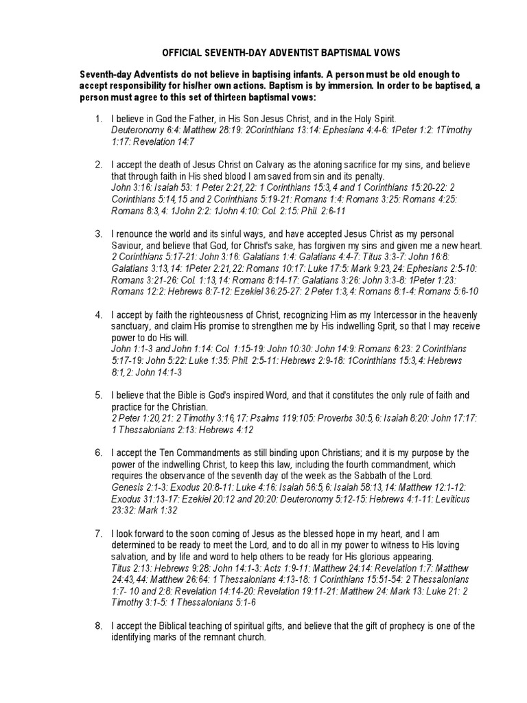 Official Sda Baptismal Vows | PDF | Christian Belief And Doctrine ...