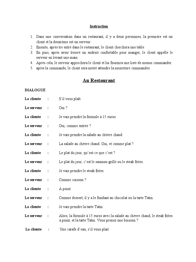 Commande au Restaurant | PDF