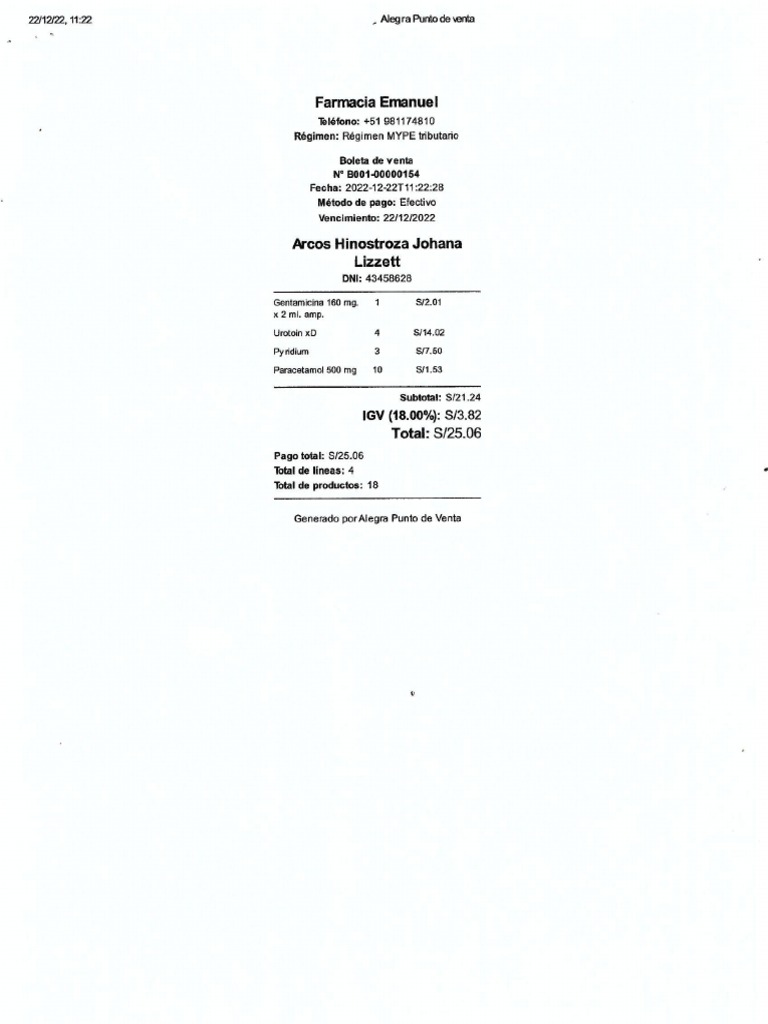 Boleta de Compra de Farmacia | PDF