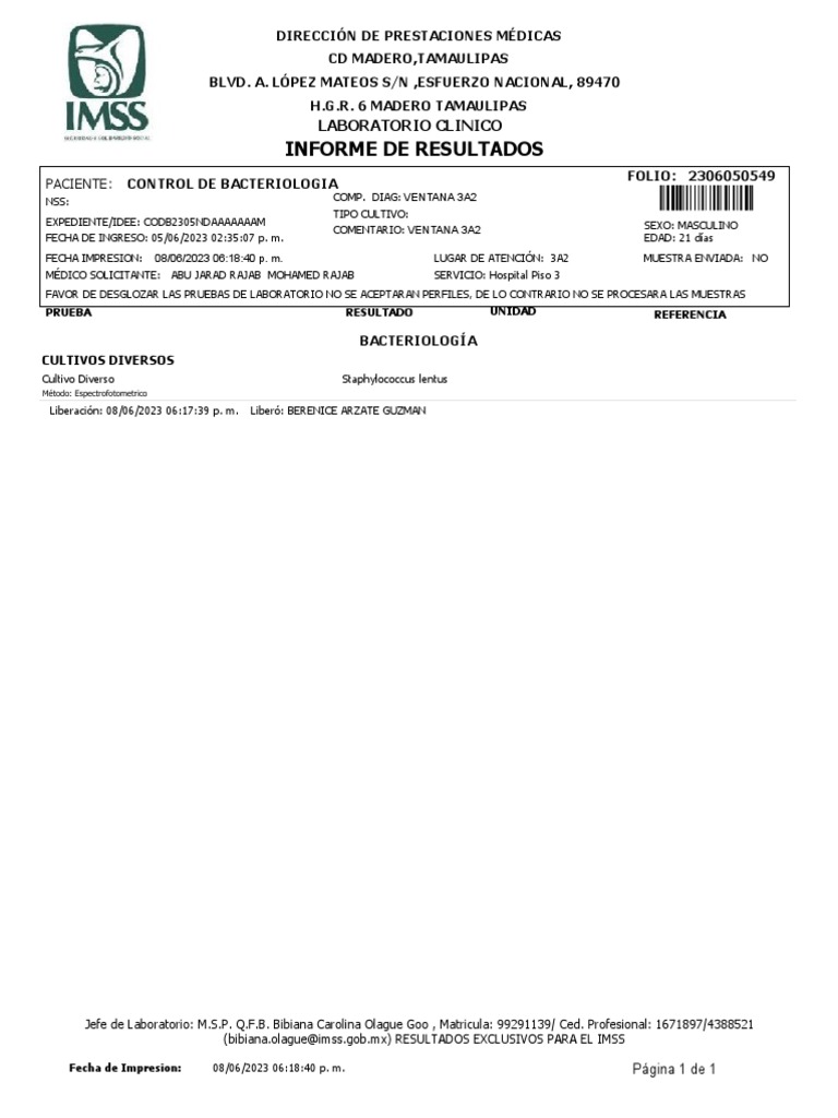 Informe de Resultados: Laboratorio Clinico | PDF