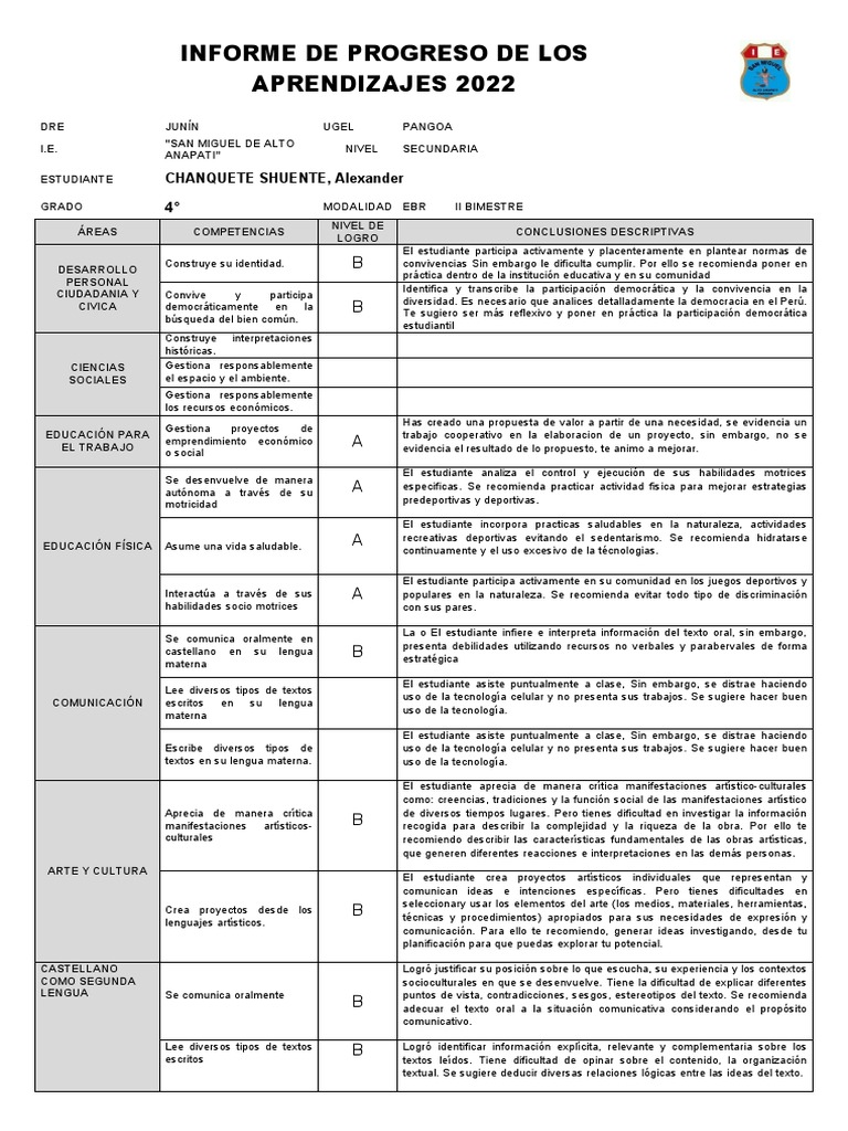 Boletas de Notas 4° Segundo Bimestre | PDF | Léxico | Idioma en Inglés