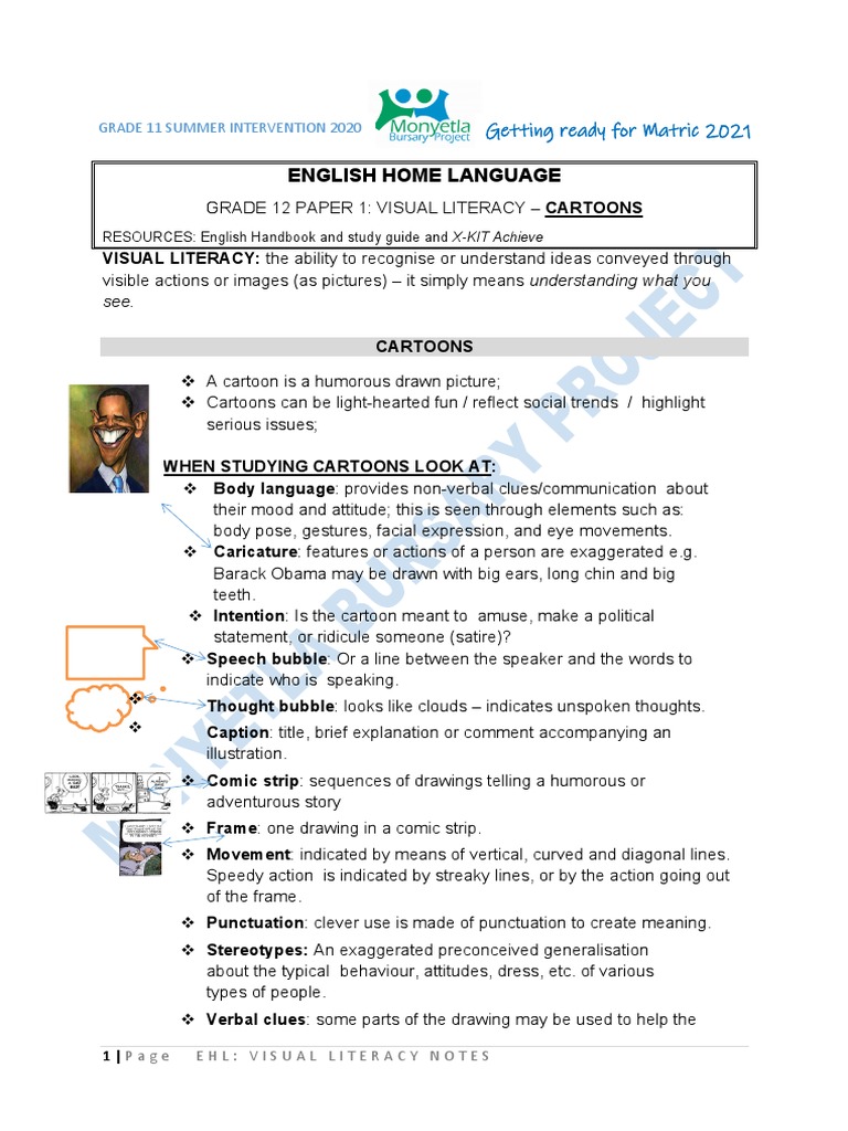 NOTES On Visual Literacy Cartoons | PDF | Cartoon | Body Language