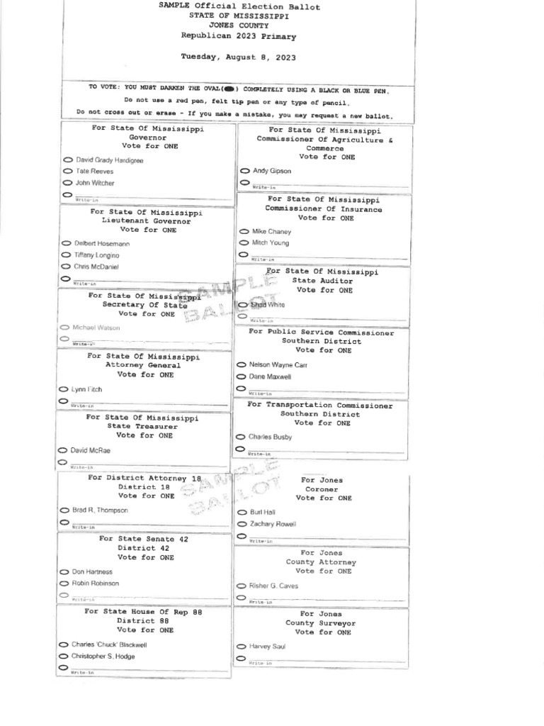 Jones County - Republican Sample Ballot | PDF
