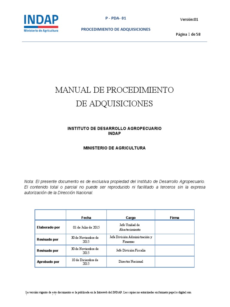 Manual procedimiento de adquisiciones | PDF | Presupuesto | Mercado (economía)