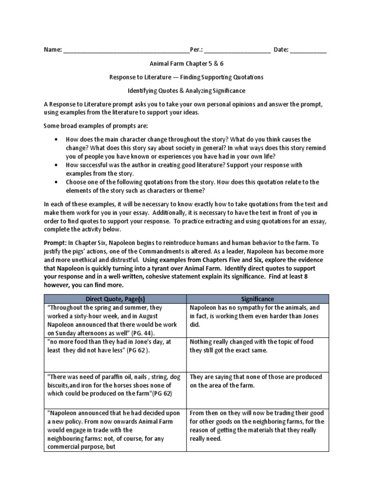 Animal_Farm_Chapter_5_and_6_Identifying_Quotes_and_Analyzing ...