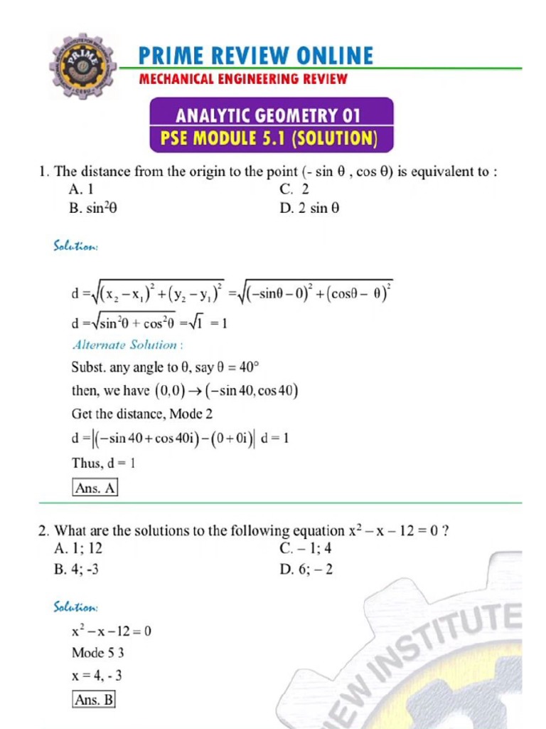 Analytic Geometry 1 Ans | PDF