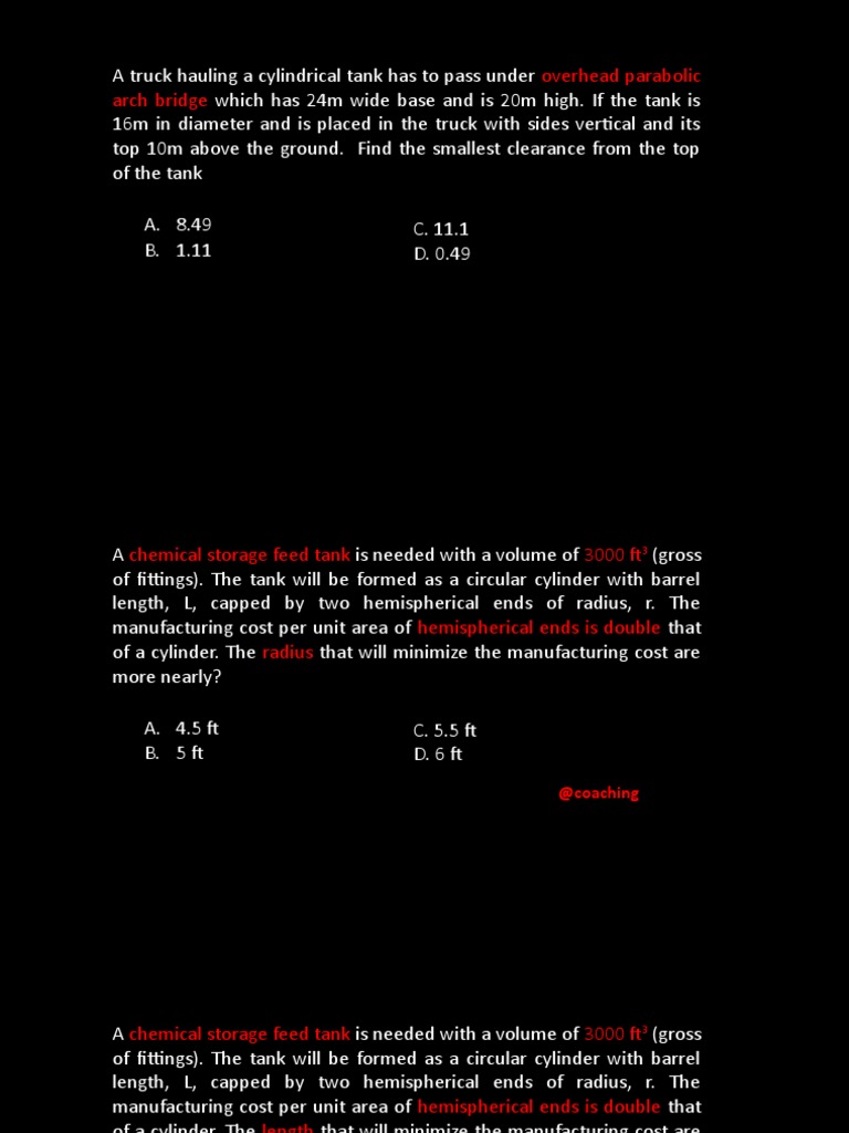 Tank Clearance and Cost Optimization Problems | PDF