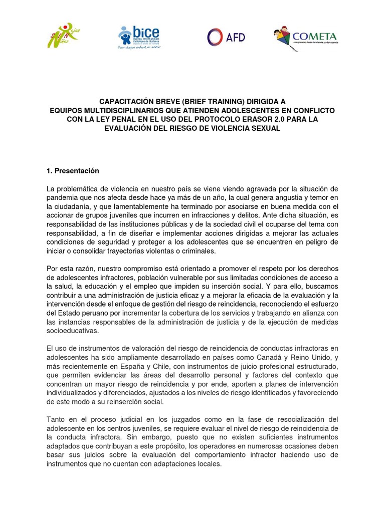 Capacitación en Protocolo ERASOR 2.0 | PDF | Abuso sexual | Adolescencia