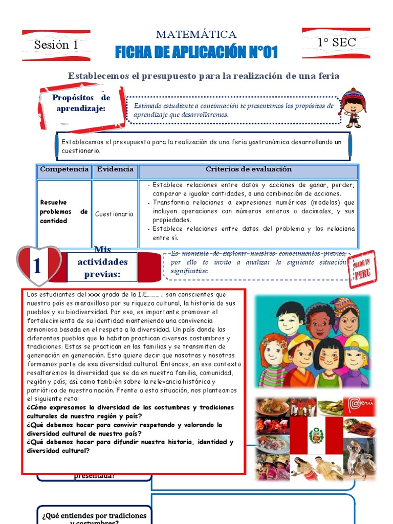1° FICHA DE APLICACIÓN-SESIÓN1-SEM.1-EXP.4-MATE(1) | PDF | Presupuesto | Aprendizaje
