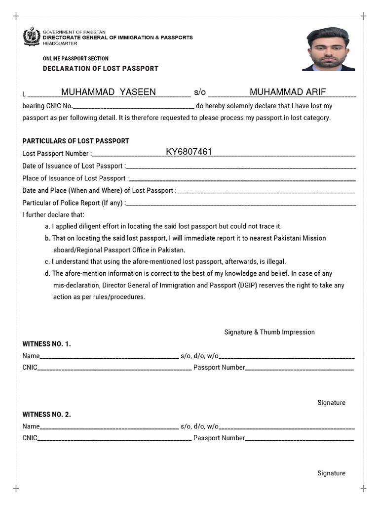 Lost Passport Performa 99992298593 | PDF